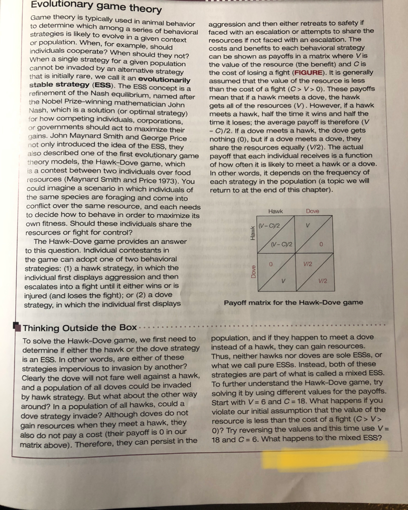 Evolutionary game theory Game theory is typically | Chegg.com