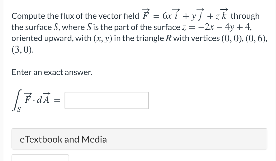 Solved Compute the flux of the vector field } = 6xĩ + yỹ + | Chegg.com