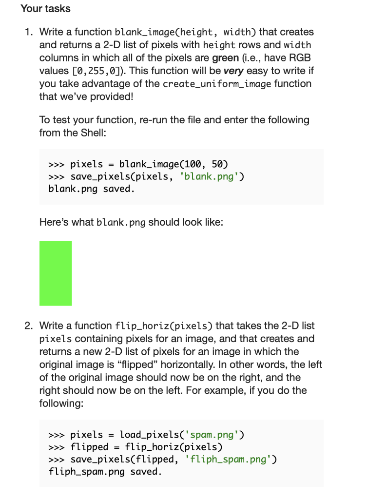 Solved Your tasks 1. Write a function blank_image(height, | Chegg.com