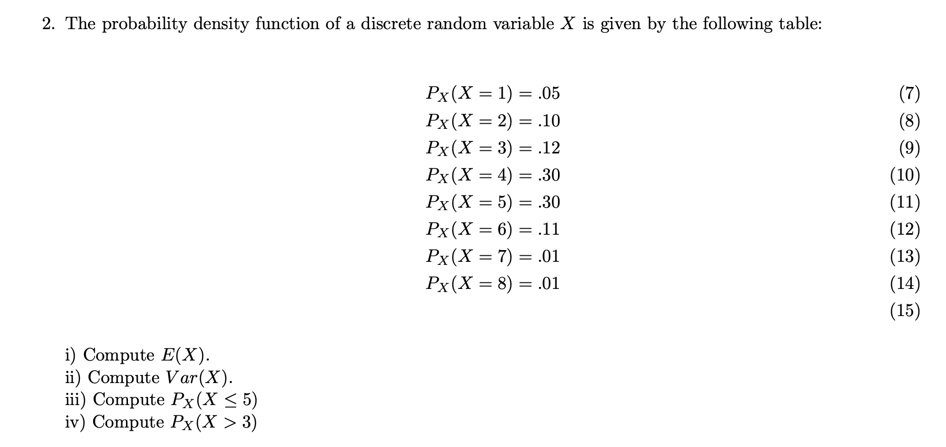 Solved 2. The probability density function of a discrete | Chegg.com