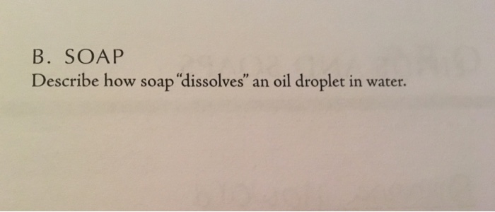 Solved B. SOAP Describe how soap "dissolves" an oil droplet | Chegg.com