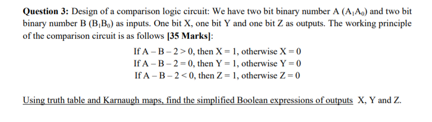 Solved Question 3: Design of a comparison logic circuit: We | Chegg.com