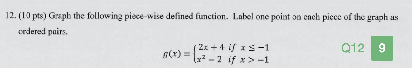 Solved 12. (10 pts) Graph the following piece-wise defined | Chegg.com