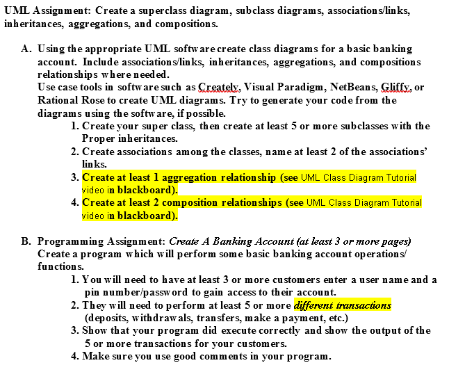 Solved UML Assignment: Create a superclass diagram, subclass | Chegg.com
