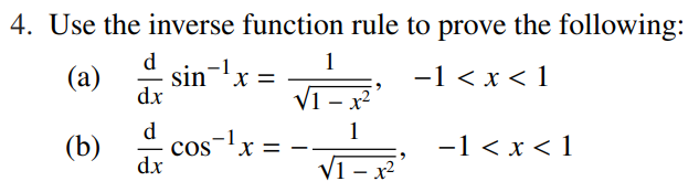 Solved 4. Use the inverse function rule to prove the | Chegg.com