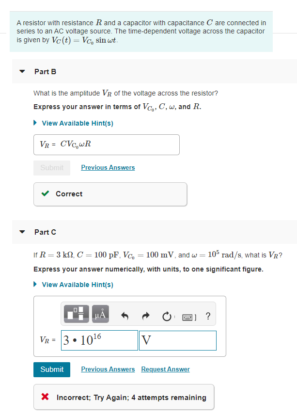 Solved A resistor with resistance R and a capacitor with | Chegg.com