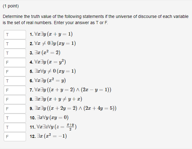 Solved Determine the truth value of the following statements | Chegg.com