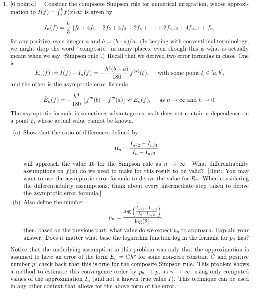 1. [6 points.] Consider the composite Simpson rule | Chegg.com