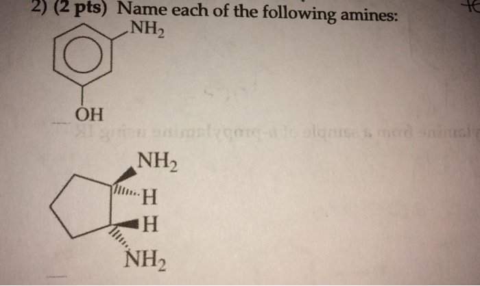Solved 2) (2 pts) Name each of the following amines: NH2 OH | Chegg.com