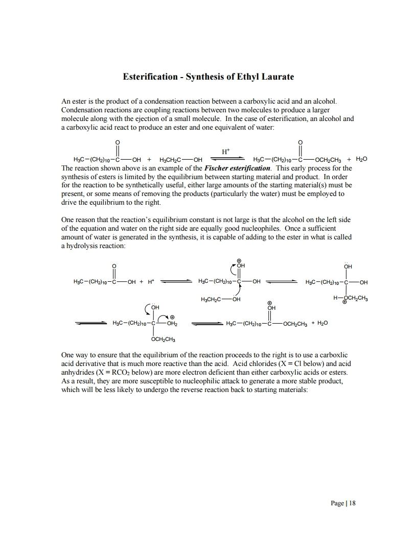 Solved Esterification - Synthesis of Ethyl Laurate An ester | Chegg.com