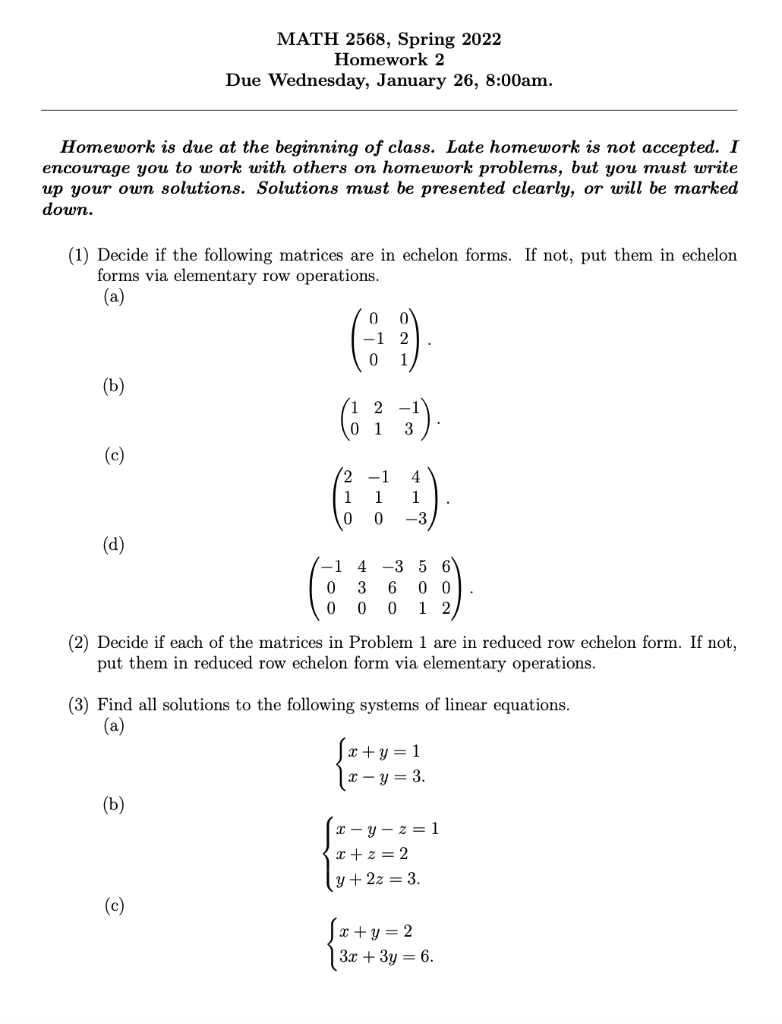 Solved MATH 2568, Spring 2022 Homework 2 Due Wednesday, | Chegg.com Solved MATH 2568, Spring 2022 Homework 2 Due Wednesday, | Chegg.com