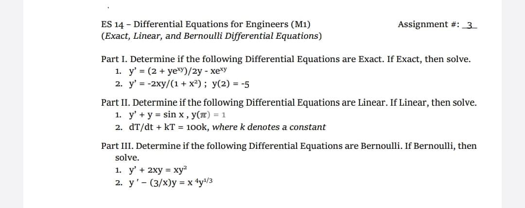Solved Part II. Differential equations are given in both | Chegg.com