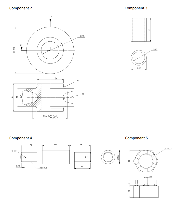 Solved Question 1 Draw the assembly drawing of the following | Chegg.com
