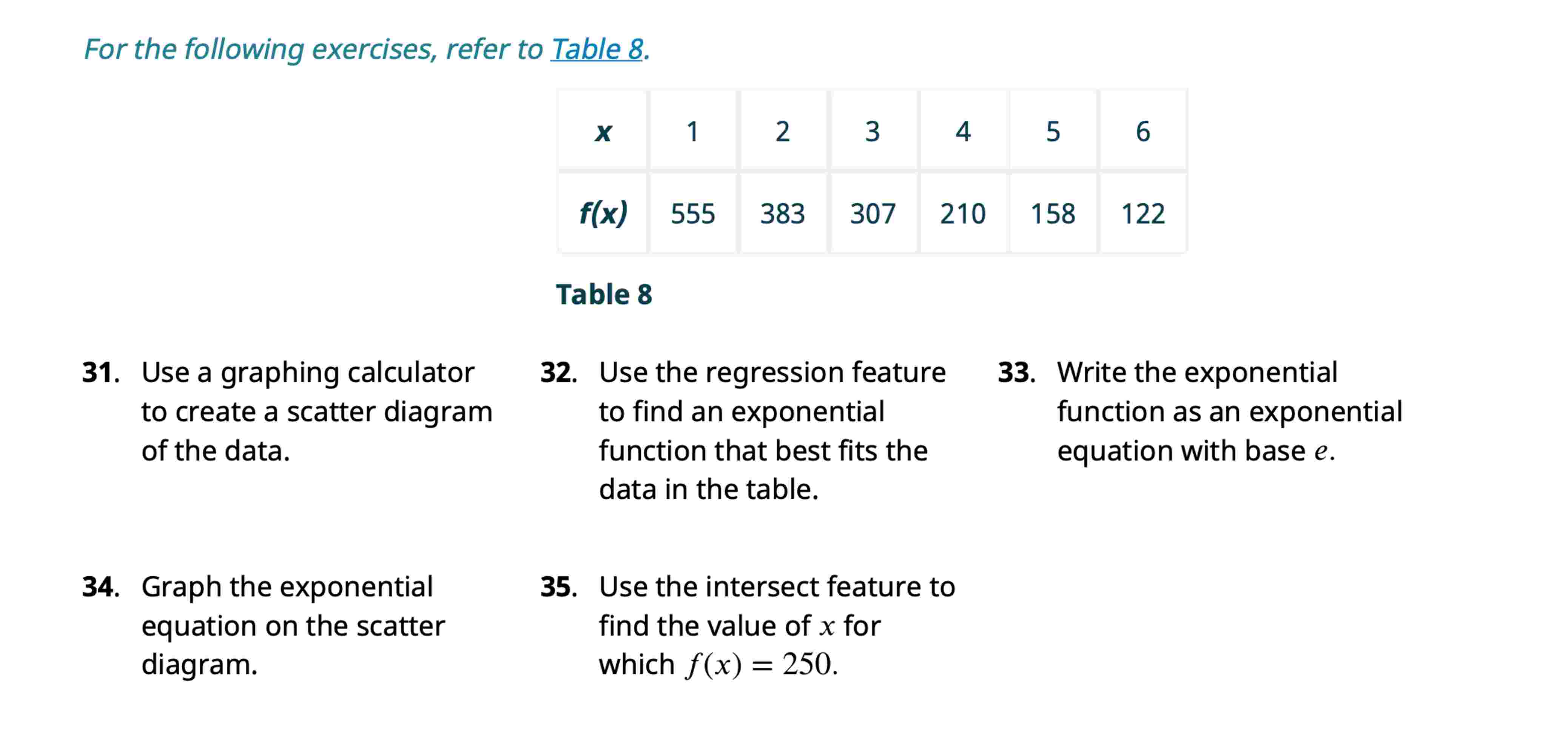 Solved For the following exercises, refer to Table 8. ﻿Table | Chegg.com