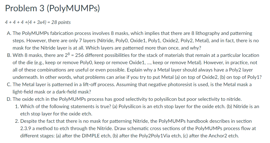 Solved 4+4+4+(4+3×4)=28 points A. The PolyMUMPs fabrication | Chegg.com