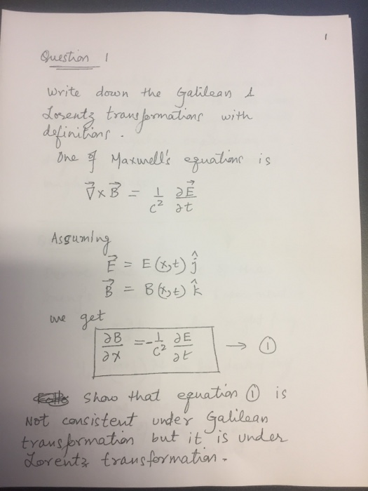 Solved Write down the Galilean & Lorentz transformations | Chegg.com