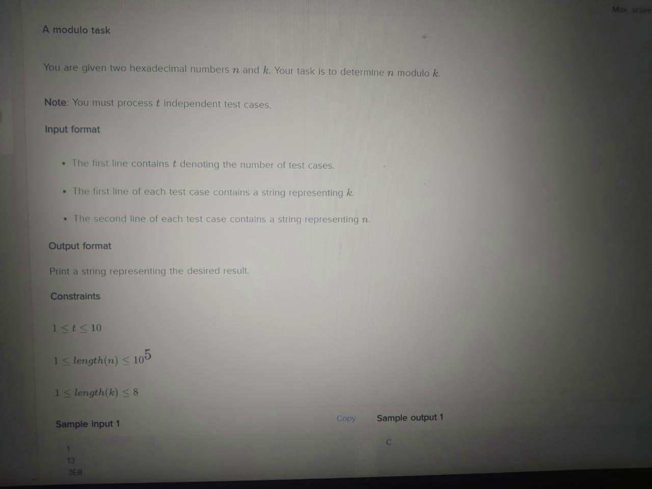 Solved A modulo task You are given two hexadecimal numbers n | Chegg.com