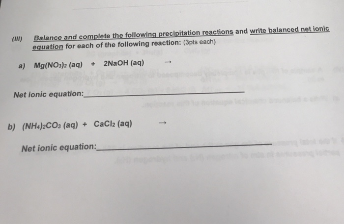Solved Balance and complete the following precipitation | Chegg.com
