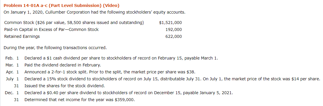 Solved Problem 14-01A a-c (Part Level Submission) (Video) On | Chegg.com
