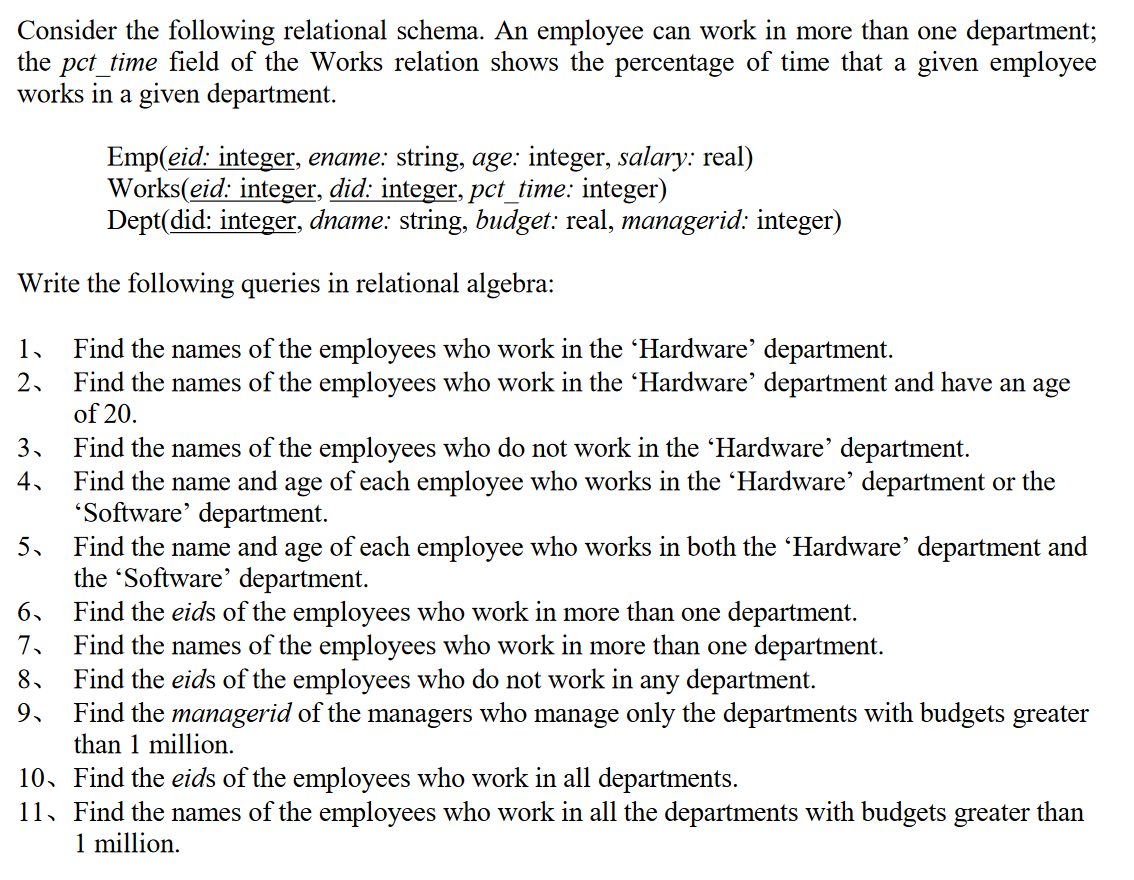 Solved Consider the following relational schema. An employee | Chegg.com
