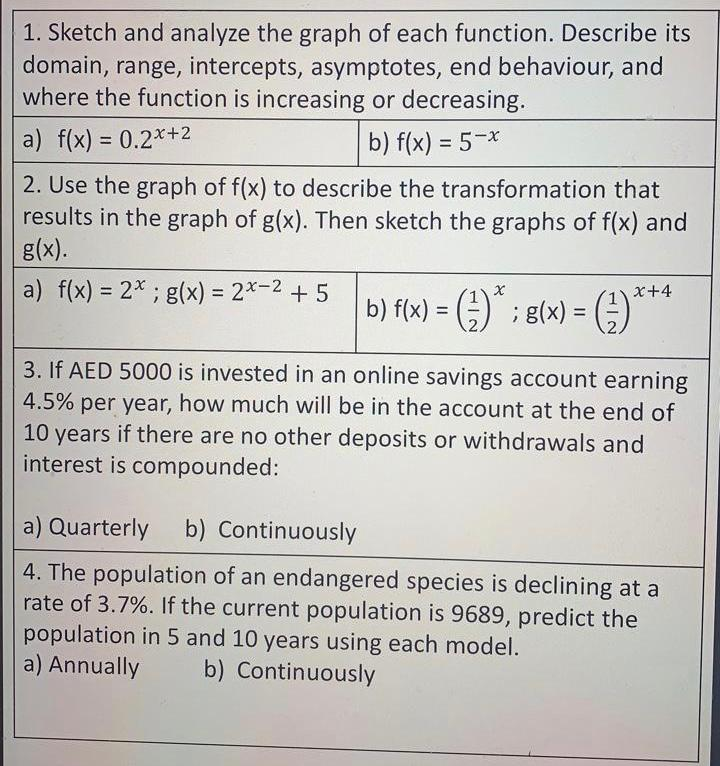 Solved 1. Sketch and analyze the graph of each function. | Chegg.com