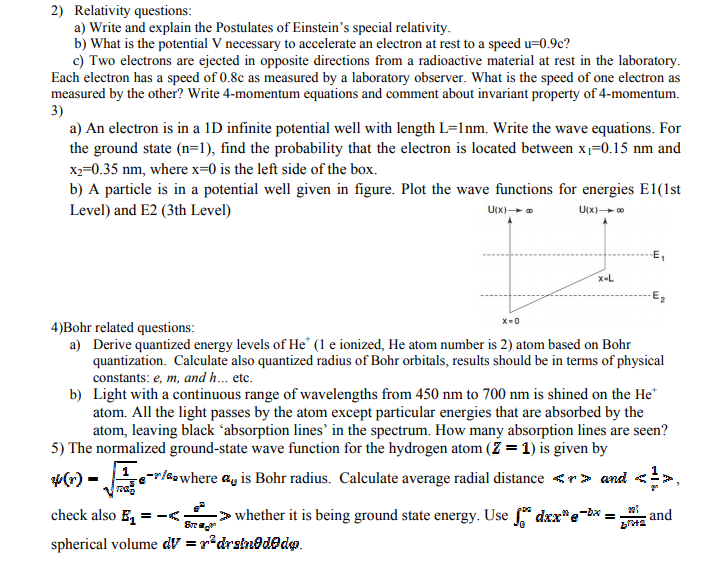 Solved 2) Relativity questions: a) Write and explain the | Chegg.com
