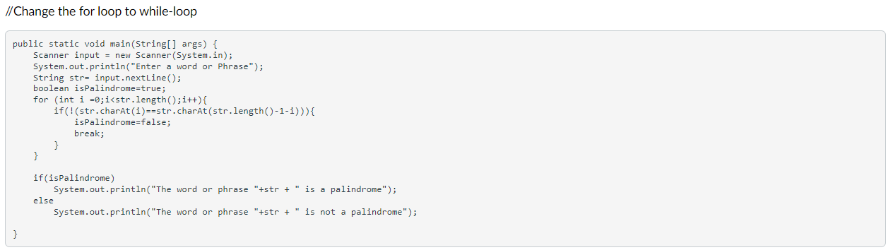 Solved As stated above, just change the for loop into a | Chegg.com