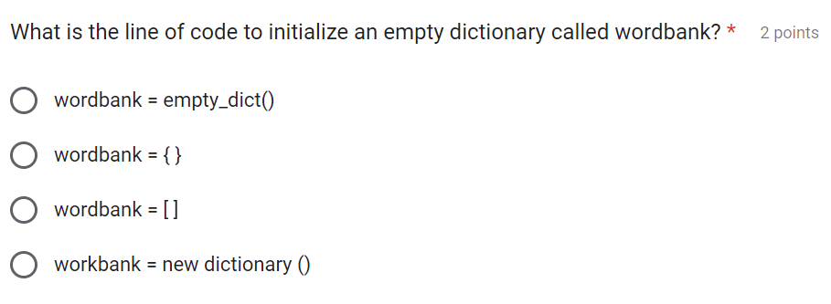Solved What is the line of code to initialize an empty | Chegg.com