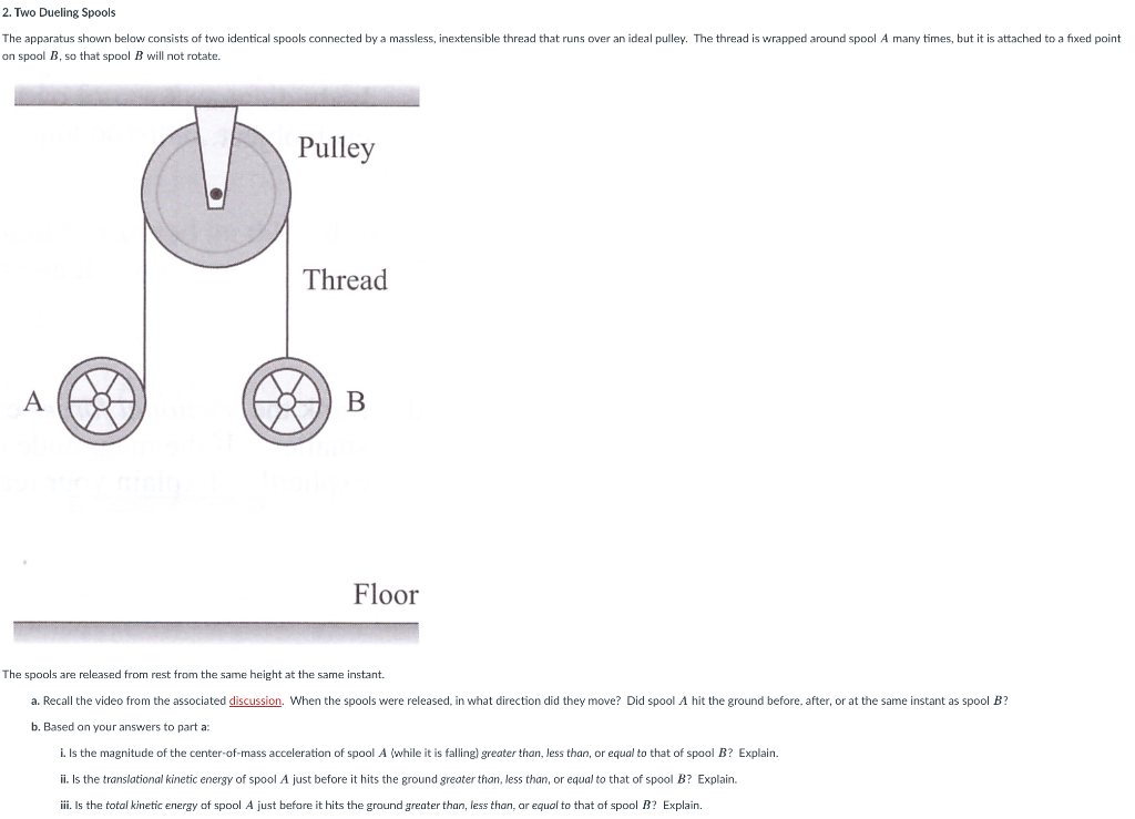 Solved 2. Two Dueling Spools The apparatus shown below | Chegg.com