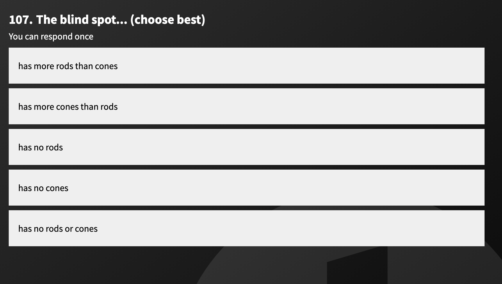 Solved 105. Looking at a white spot on a gray surface for a | Chegg.com
