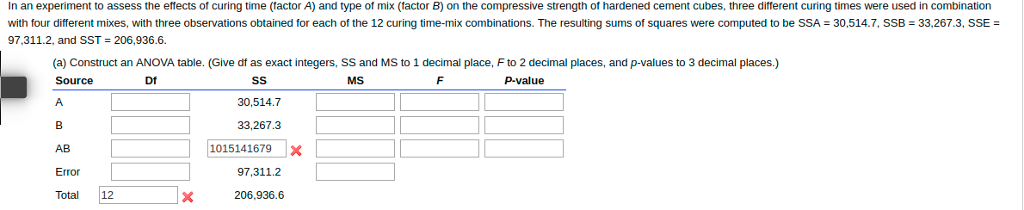 Solved In an experiment to assess the effects of curing time | Chegg.com