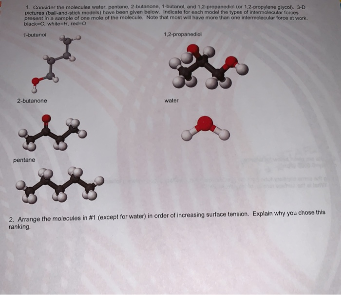 Solved 1. Consider the molecules water, pentane, 2-butanone, | Chegg.com