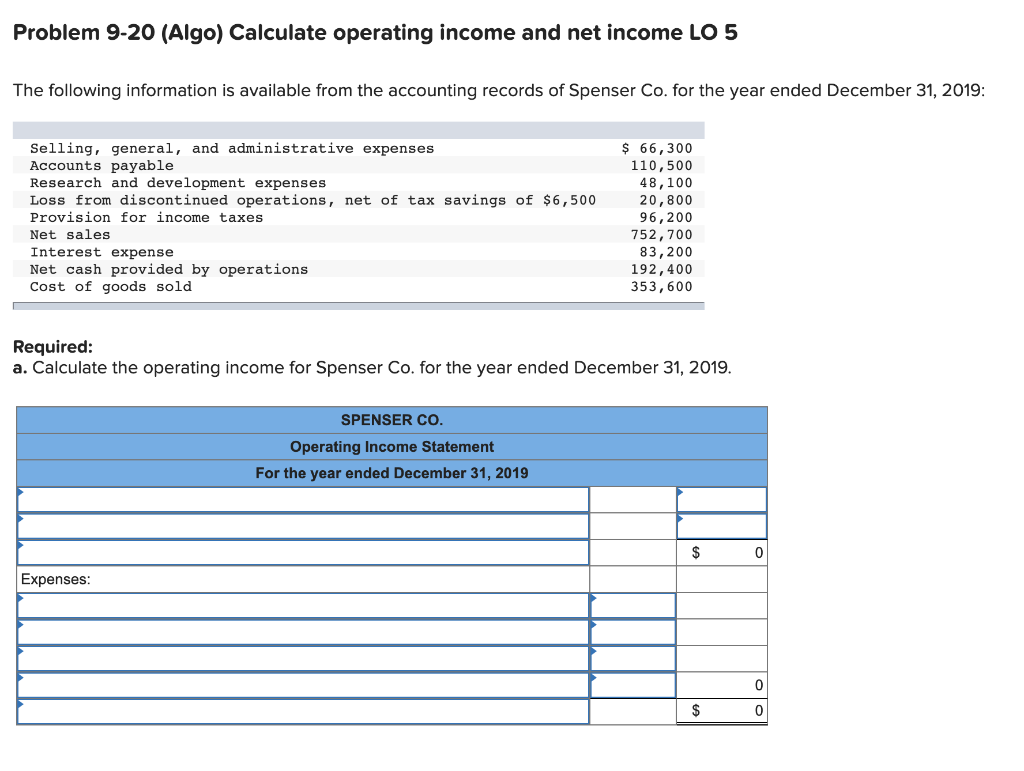 Solved Problem 9 20 Algo Calculate Operating Income And