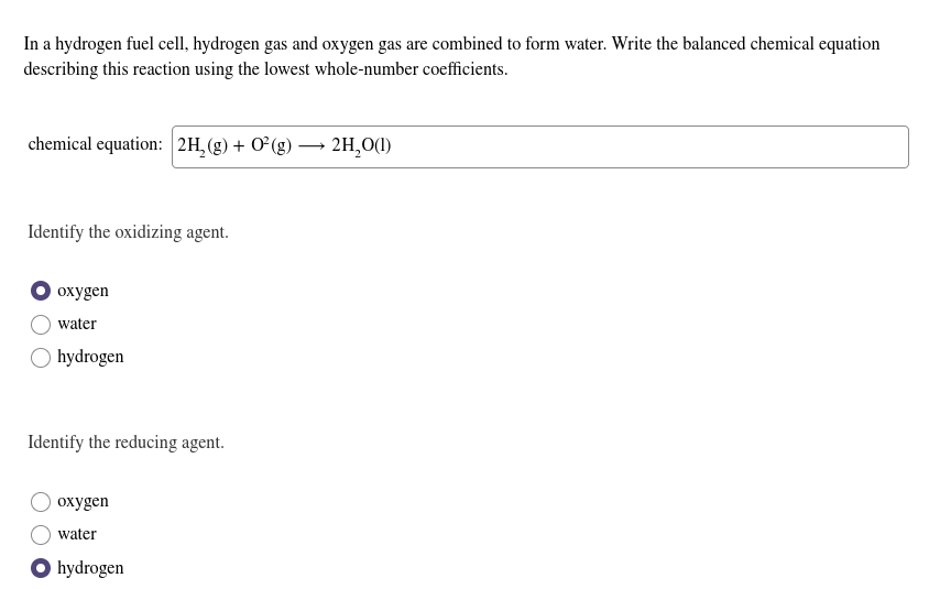Solved In a hydrogen fuel cell, hydrogen gas and oxygen gas | Chegg.com