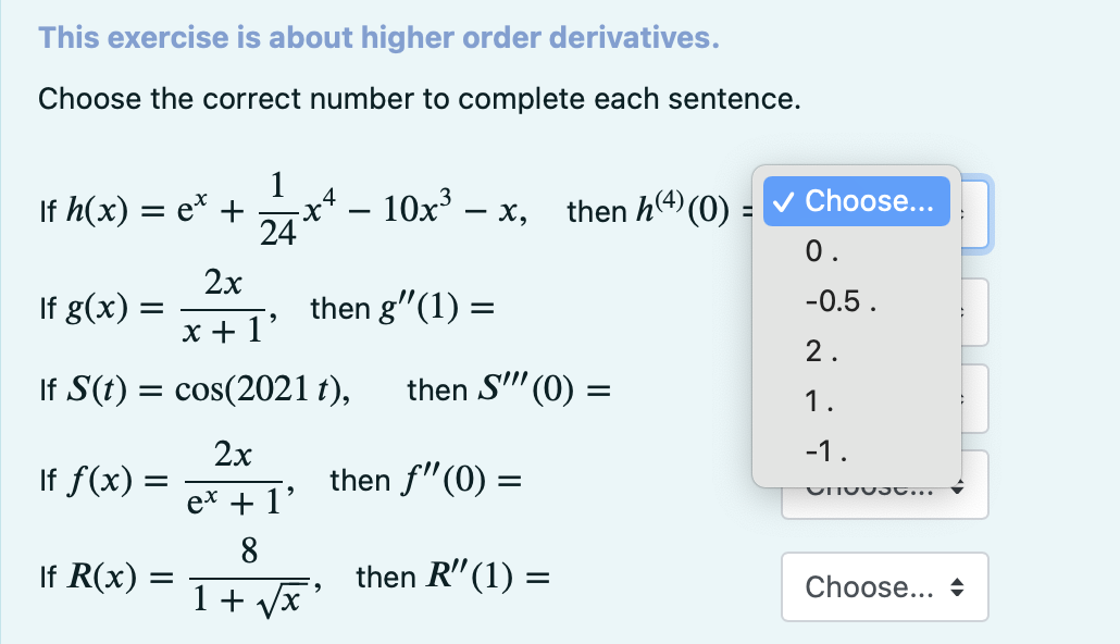 Solved This exercise is about higher order derivatives. | Chegg.com