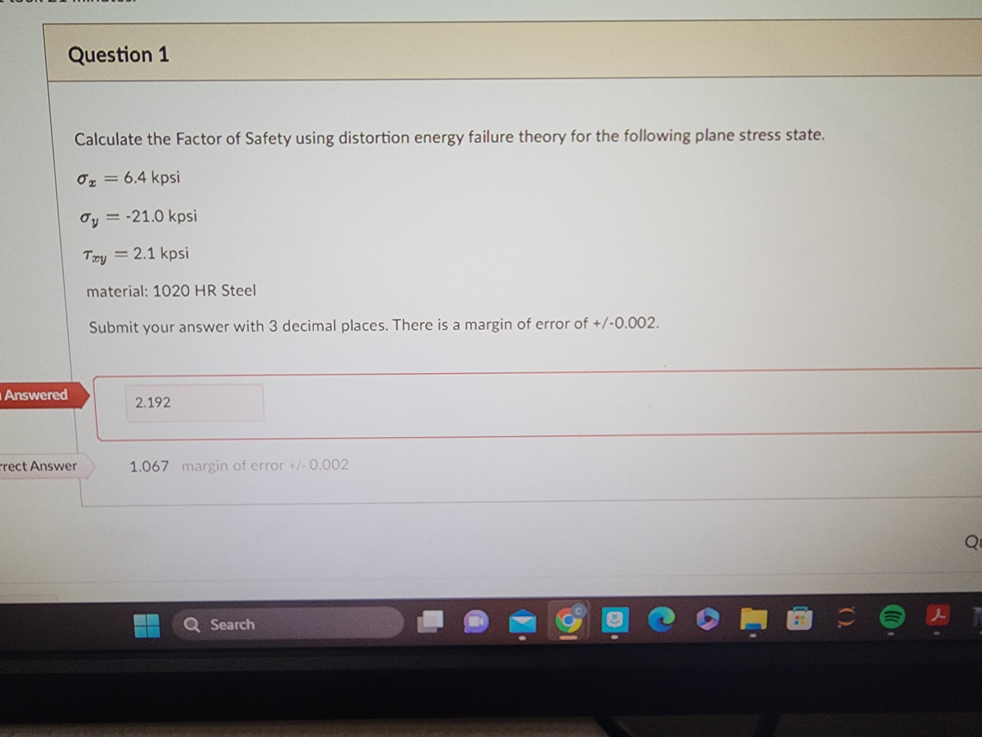 Solved Calculate the Factor of Safety using distortion | Chegg.com