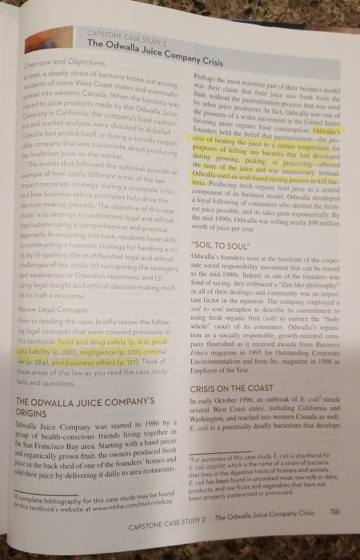 Solved CAPSTONE CASE STUDY 2 The Odwalla Juice Company | Chegg.com