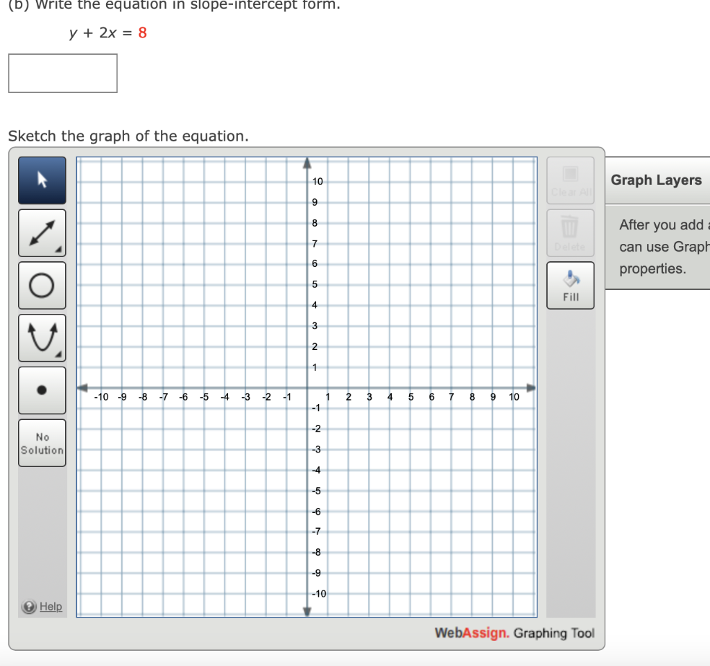 Solved y+2x=8 Sketch the arash of the equation. Graph Layers | Chegg.com