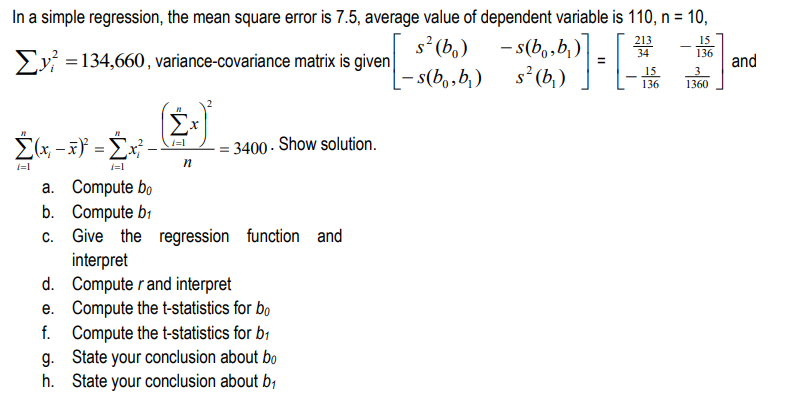 Solved In a simple regression, the mean square error is 7.5, | Chegg.com