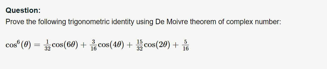 Solved Question:Prove the following trigonometric identity | Chegg.com