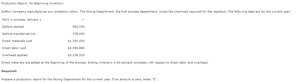 Solved Production Report, No Beginning Inventory Softkin | Chegg.com