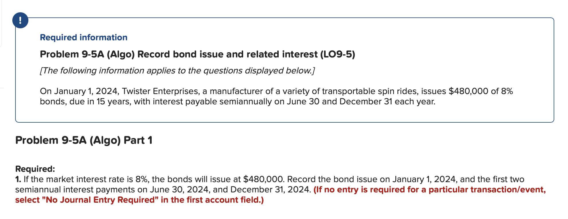 Solved Required information Problem 9-5A (Algo) Record bond | Chegg.com