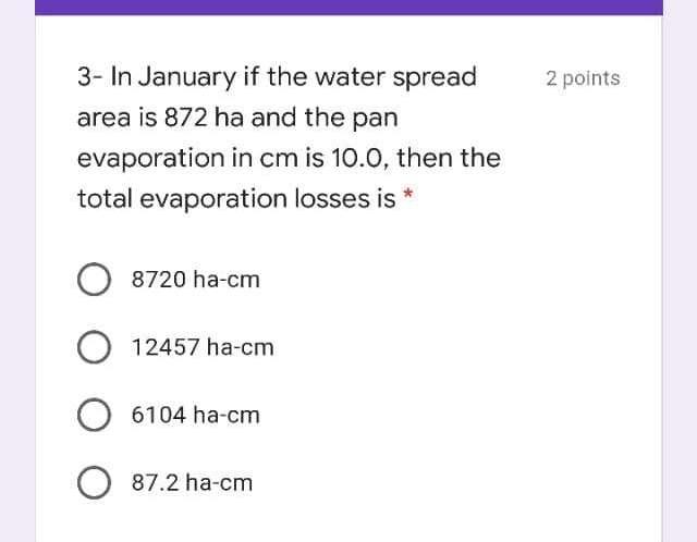 Solved 2 points 3- In January if the water spread area is | Chegg.com