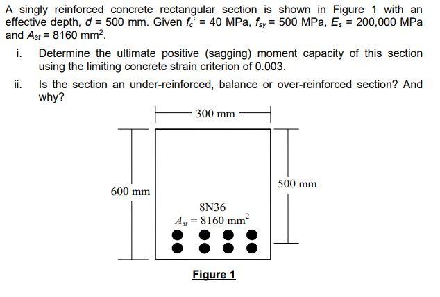 Solved A singly reinforced concrete rectangular section is | Chegg.com