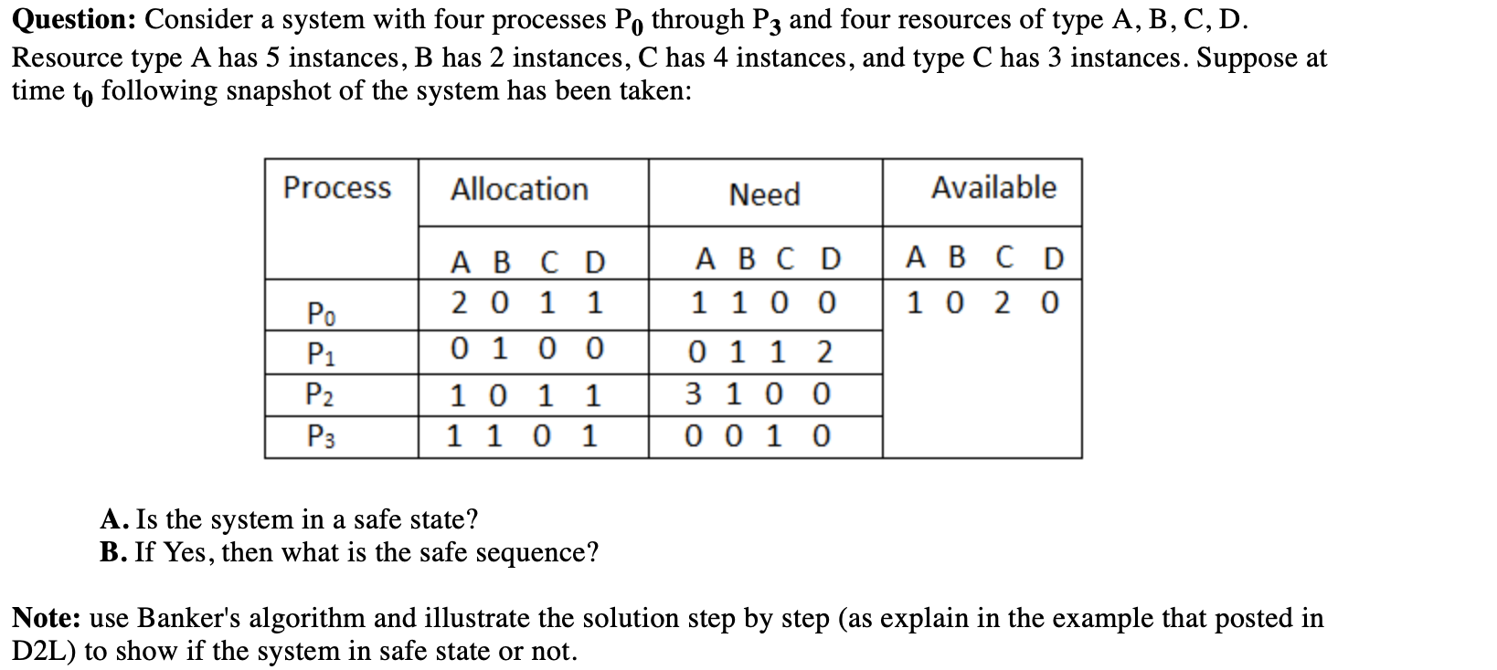 Solved Question: Consider a system with four processes P, | Chegg.com