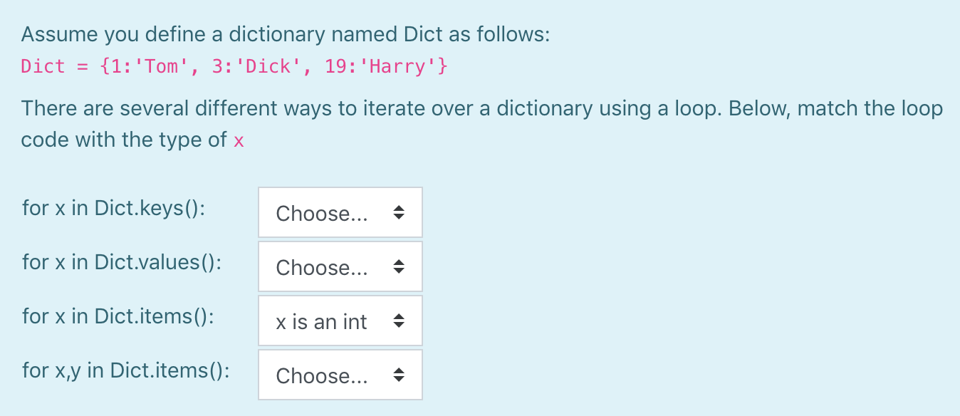 Solved Assume you define a dictionary named Dict as follows: | Chegg.com