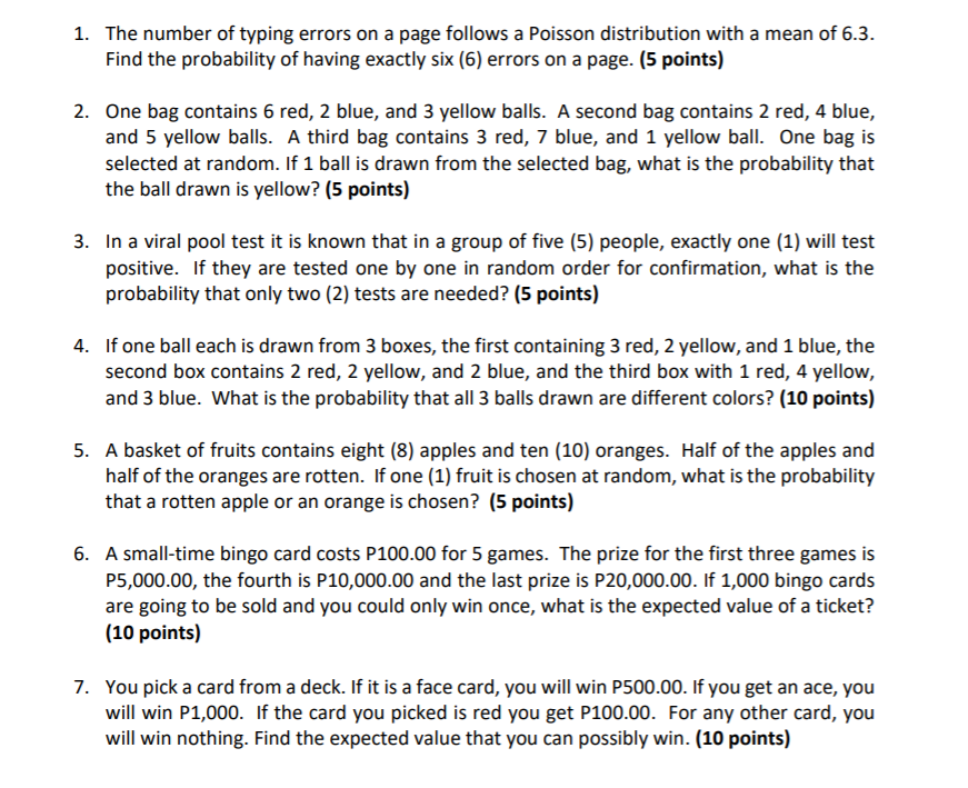 Solved 1 The Number Of Typing Errors On A Page Follows A Chegg