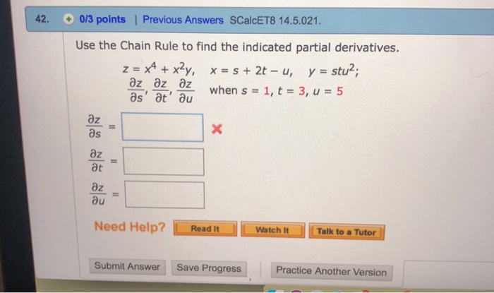 Solved 42. 013 points| Previous Answers SCalcET8 14.5.021. | Chegg.com
