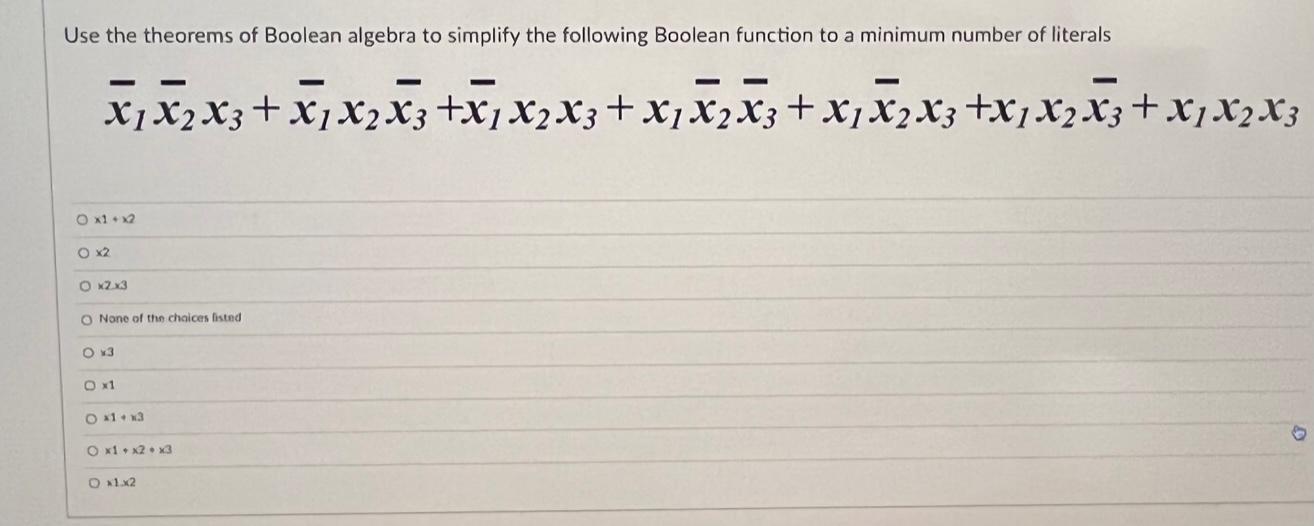 Solved Use the theorems of Boolean algebra to simplify the | Chegg.com
