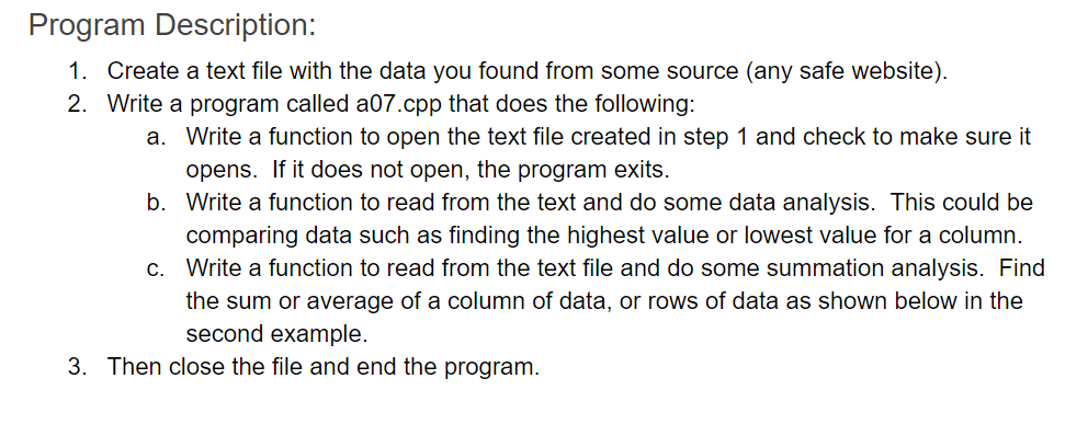 Solved Program Description 1 Create A Text File With The 